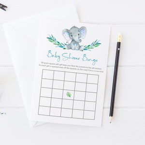 Elephant Baby Shower Bingo Printable, Elephant Bingo Cards, Printable ...