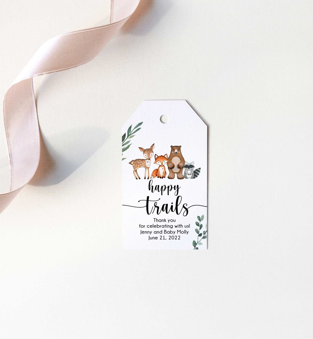 Happy Trails Tag, Trail Mix Woodland Favor Tags Template, Woodland Baby ...