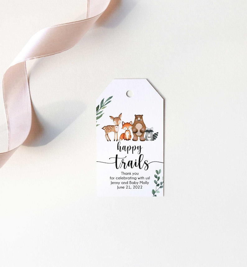 Happy Trails Tag, Trail Mix Woodland Favor Tags Template, Woodland Baby ...