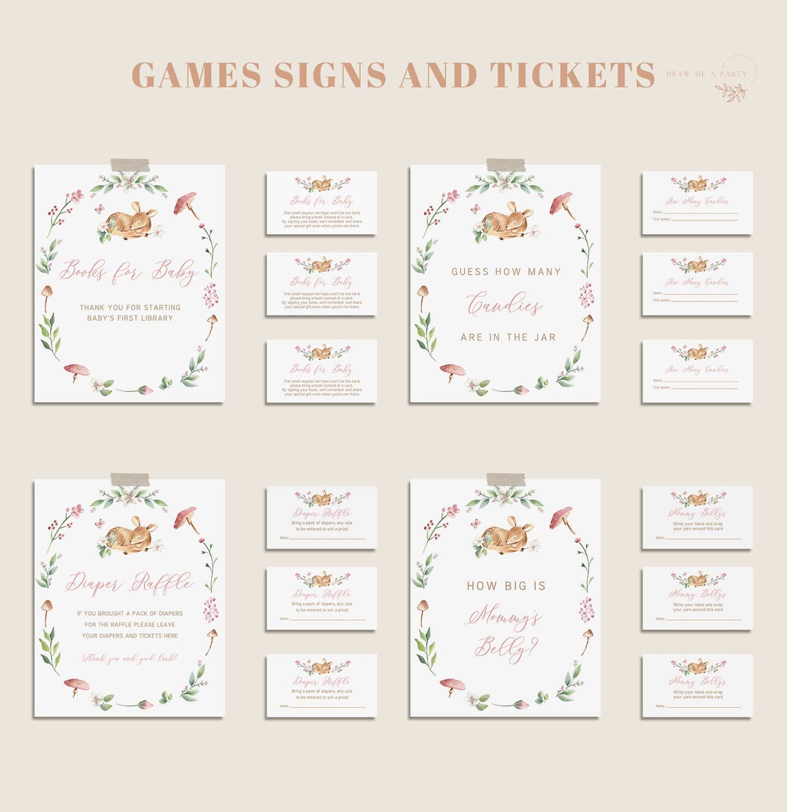 Oh Deer Baby Shower Games Bundle, Woodland Deer Baby Games Bundle ...