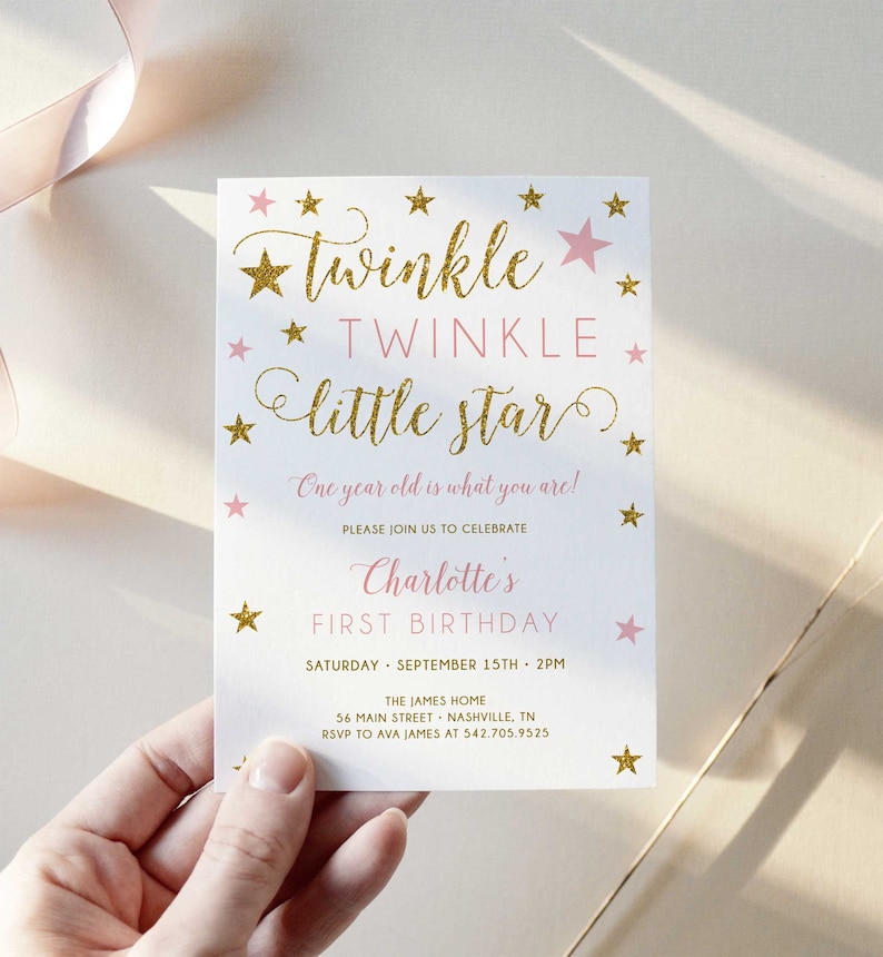 Twinkle Little Star Birthday Invitation Girl First Birthday - Etsy