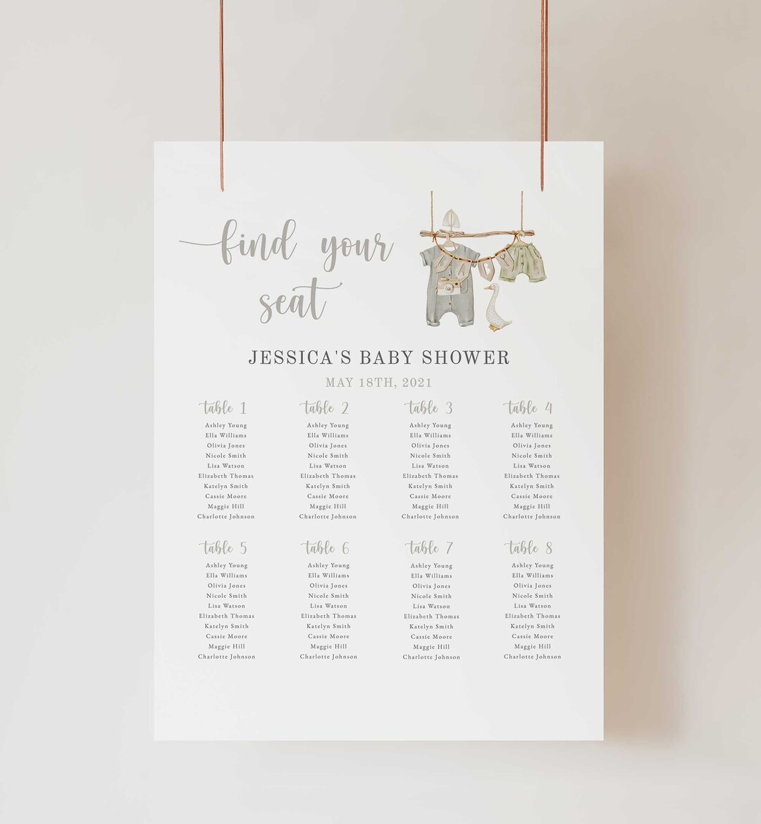 Boy Baby Shower Seating Chart Sign, Boho Clothesline Table Plan ...