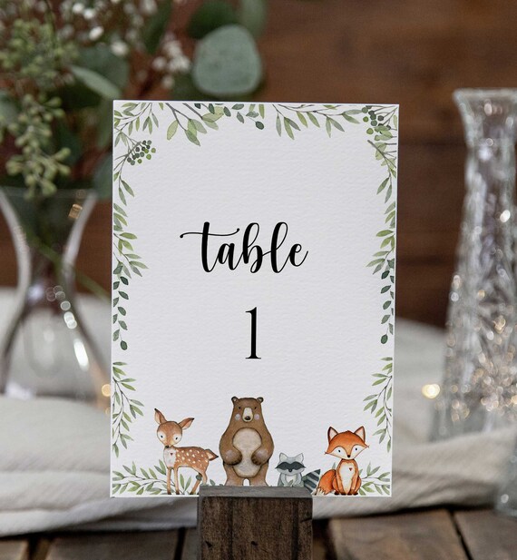 Woodland Baby Shower Table Number Cards, 5x7 Table Numbers, Forest ...