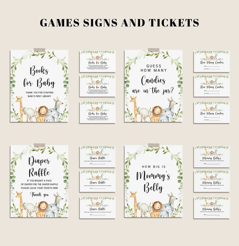 Safari Baby Shower Games Bundle Jungle Baby Games Bundle - Etsy