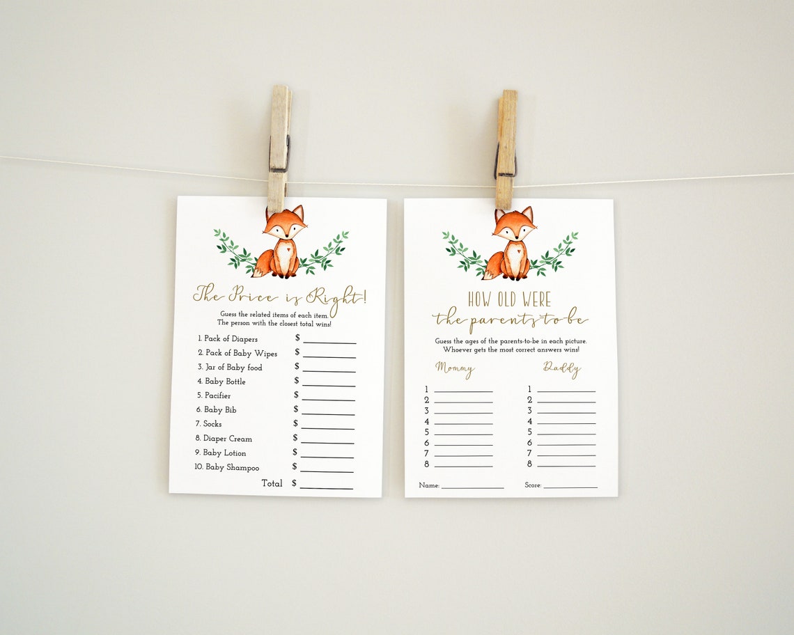 Woodland Fox Baby Shower Games Bundle Fox Printable Games | Etsy