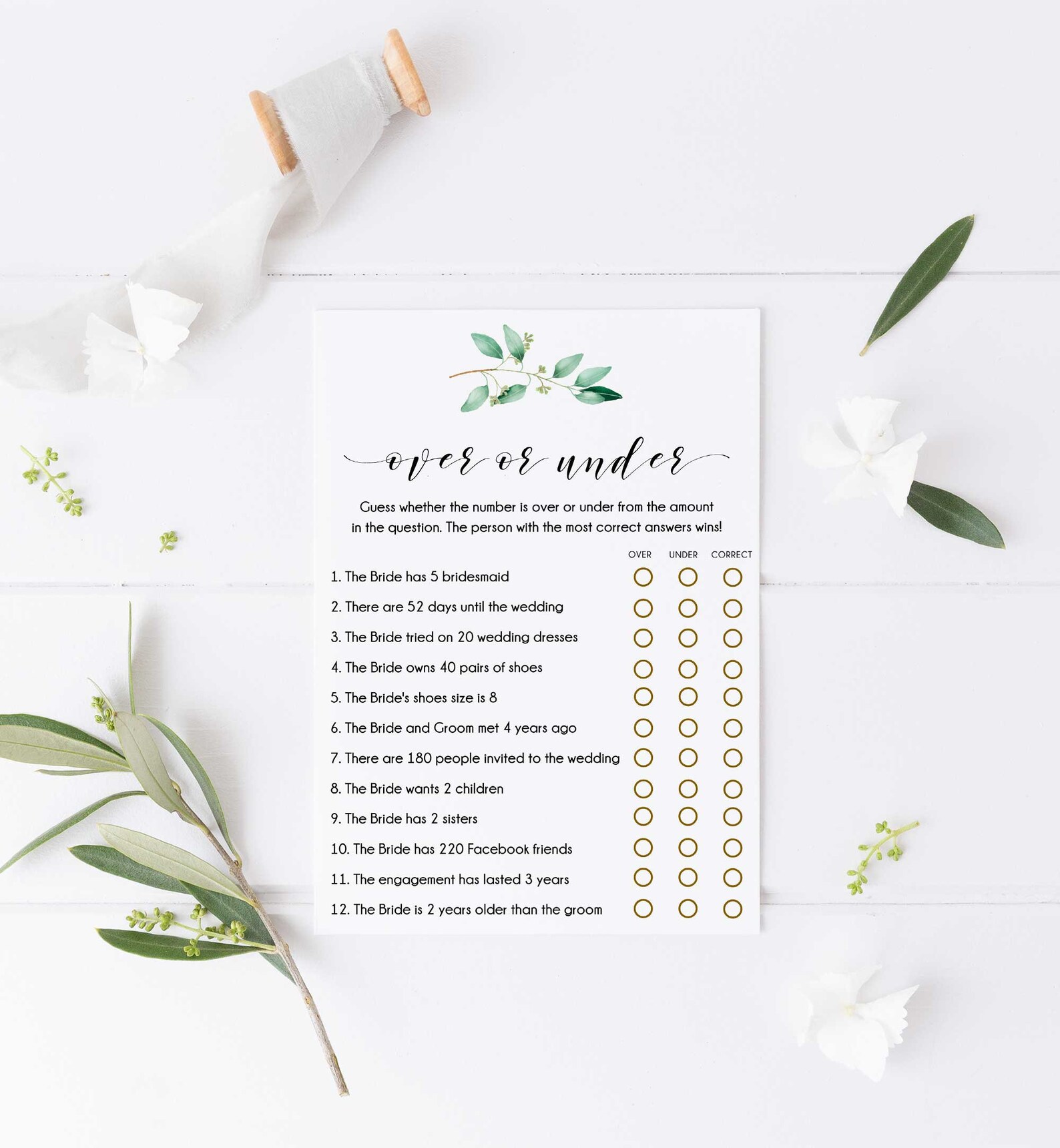 Over or Under Bridal Shower Game Editable Over or Under Game - Etsy