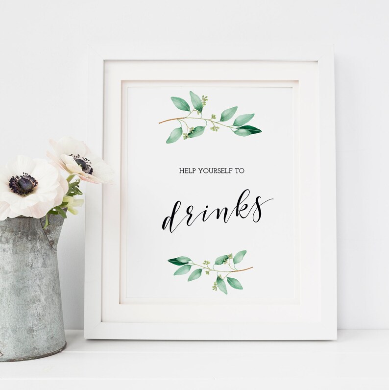 Drinks Sign Help Yourself to Drinks Bar Sign Eucalyptus | Etsy