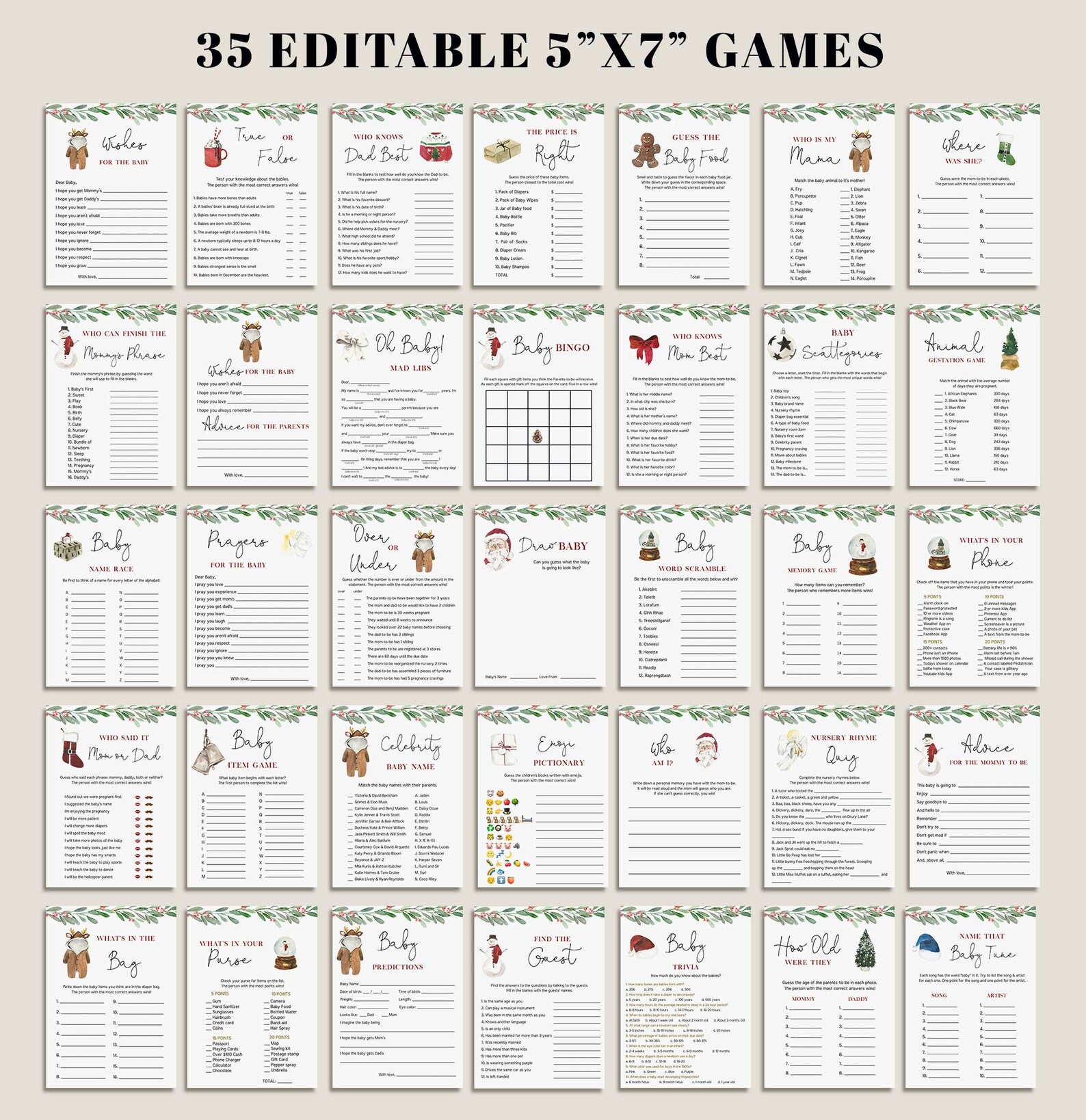 Christmas Baby Shower Games Bundle Christmas Baby Games - Etsy