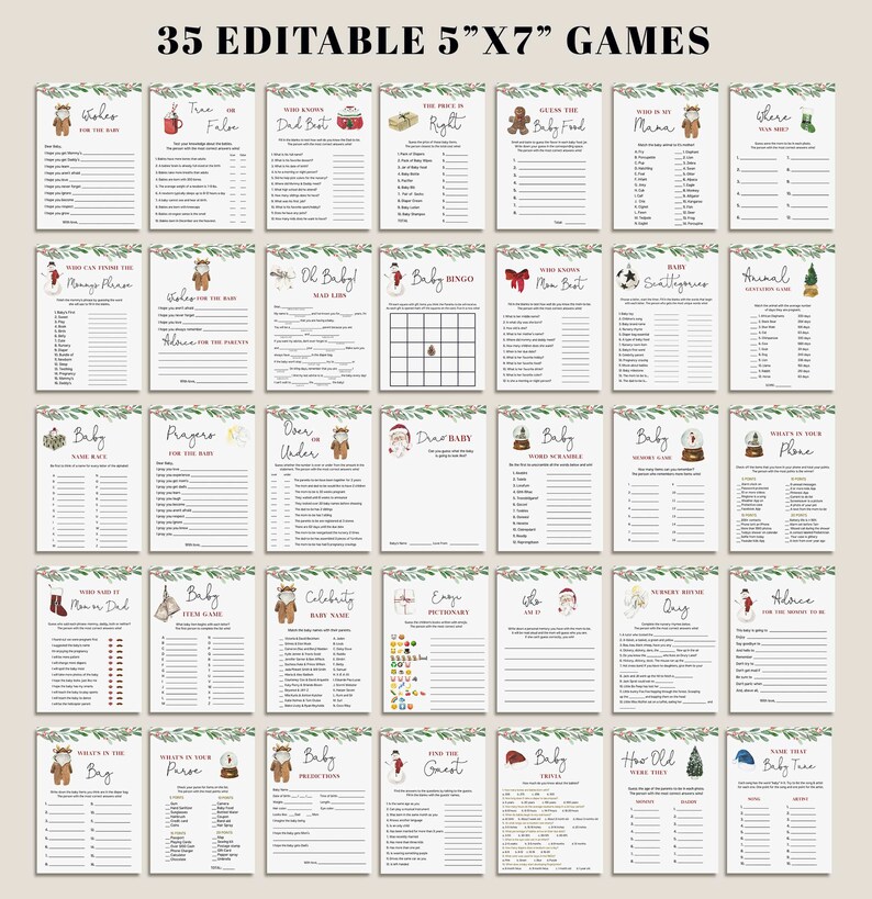 Christmas Baby Shower Games Bundle Christmas Baby Games - Etsy
