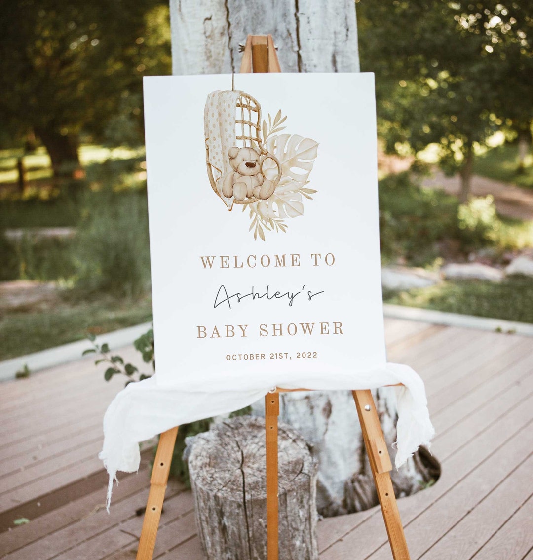Bear Baby Shower Sign, Welcome Baby Shower Sign, Boho Baby Shower Sign ...