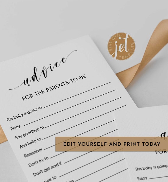 EDITABLE Advice For Parents To Be, Baby Shower Advice Cards, Co-ed Baby ...