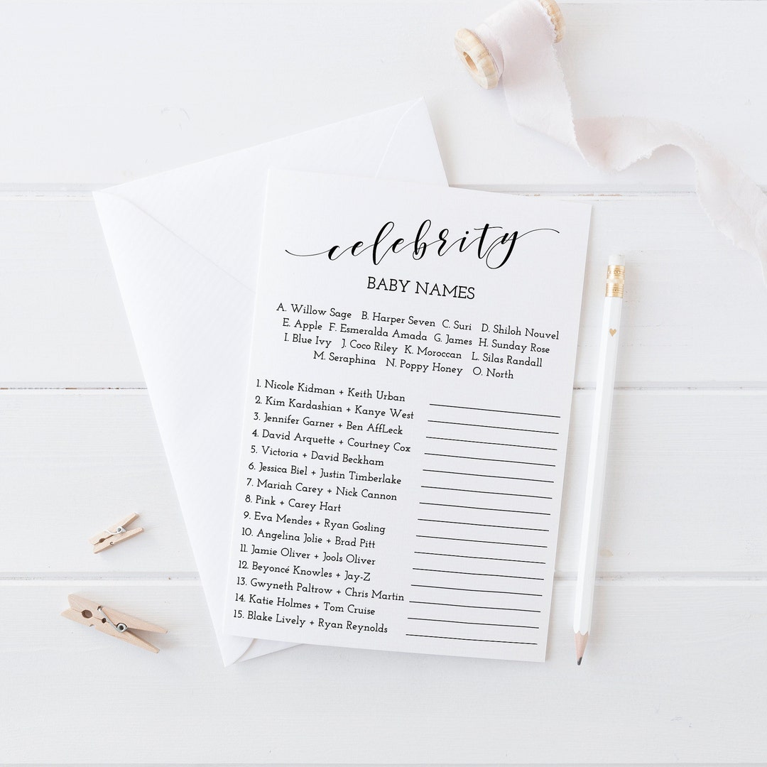 Celebrity Baby Names Baby Shower Games, Celebrity Match Game, Rustic ...