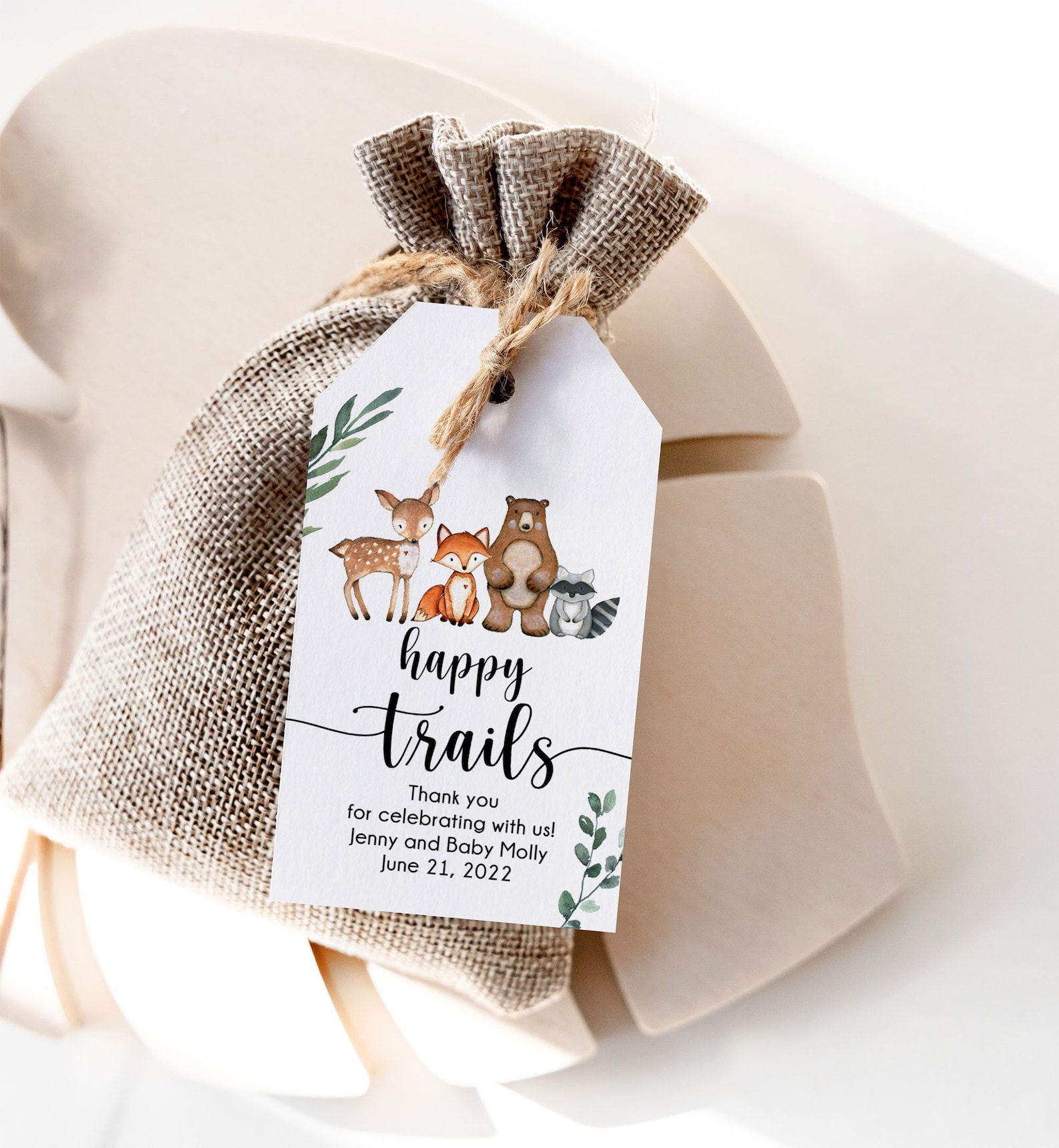 Happy Trails Tag, Trail Mix Woodland Favor Tags Template, Woodland Baby ...