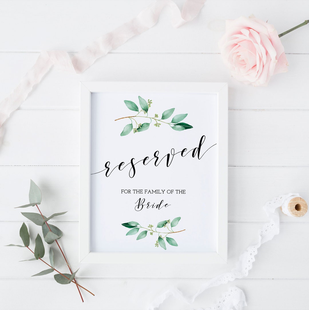 Reserved for Family Sign, Reserved for Family of the Bride, Bride's ...