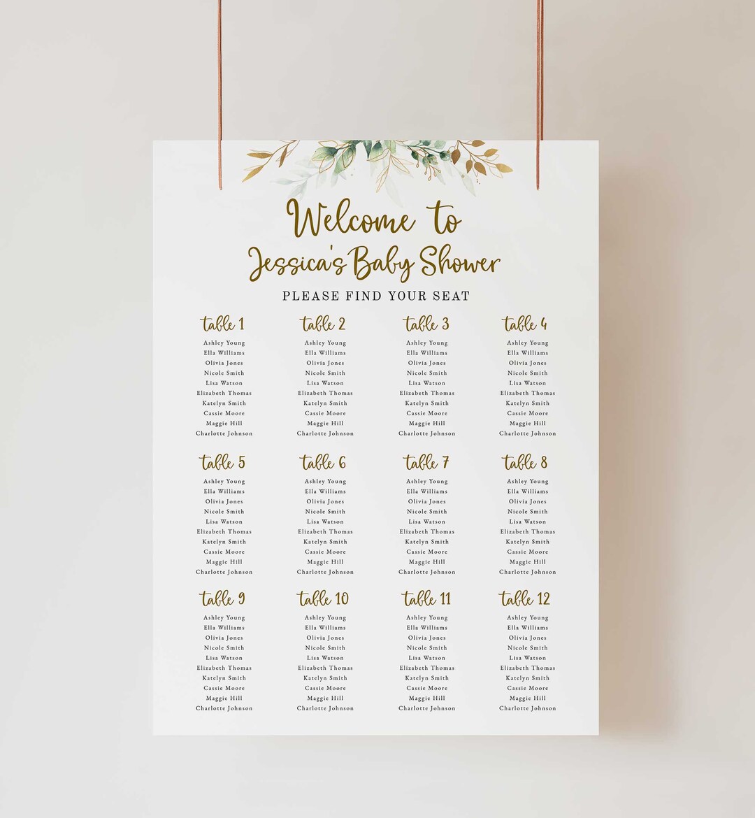 Baby Shower Seating Chart Sign, Greenery Table Plan Template, Find Your ...
