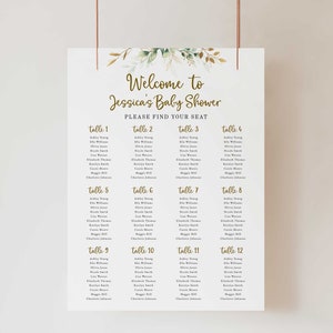 Baby Shower Seating Chart Sign, Greenery Table Plan Template, Find Your ...
