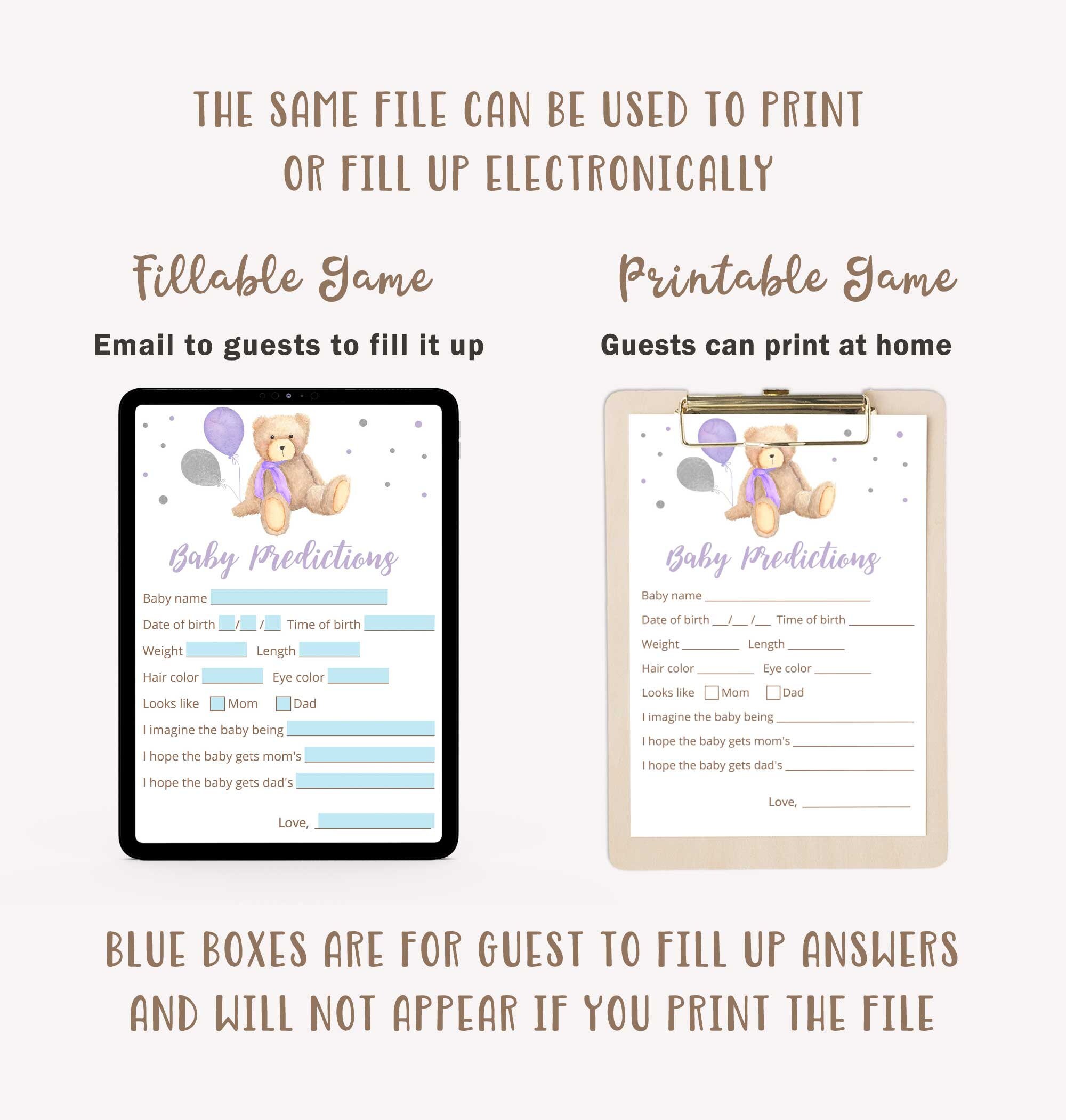 Teddy Bear Baby Shower Game Bundle Purple Teddy Bear Baby - Etsy