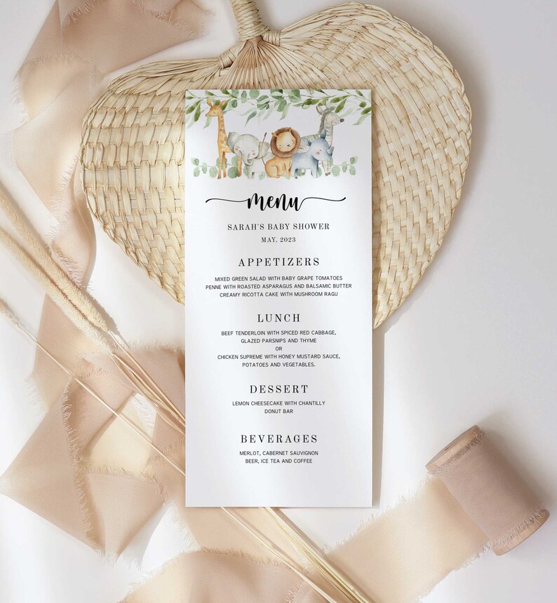 Jungle Baby Shower Menu Template Safari Menu Card Printable - Etsy