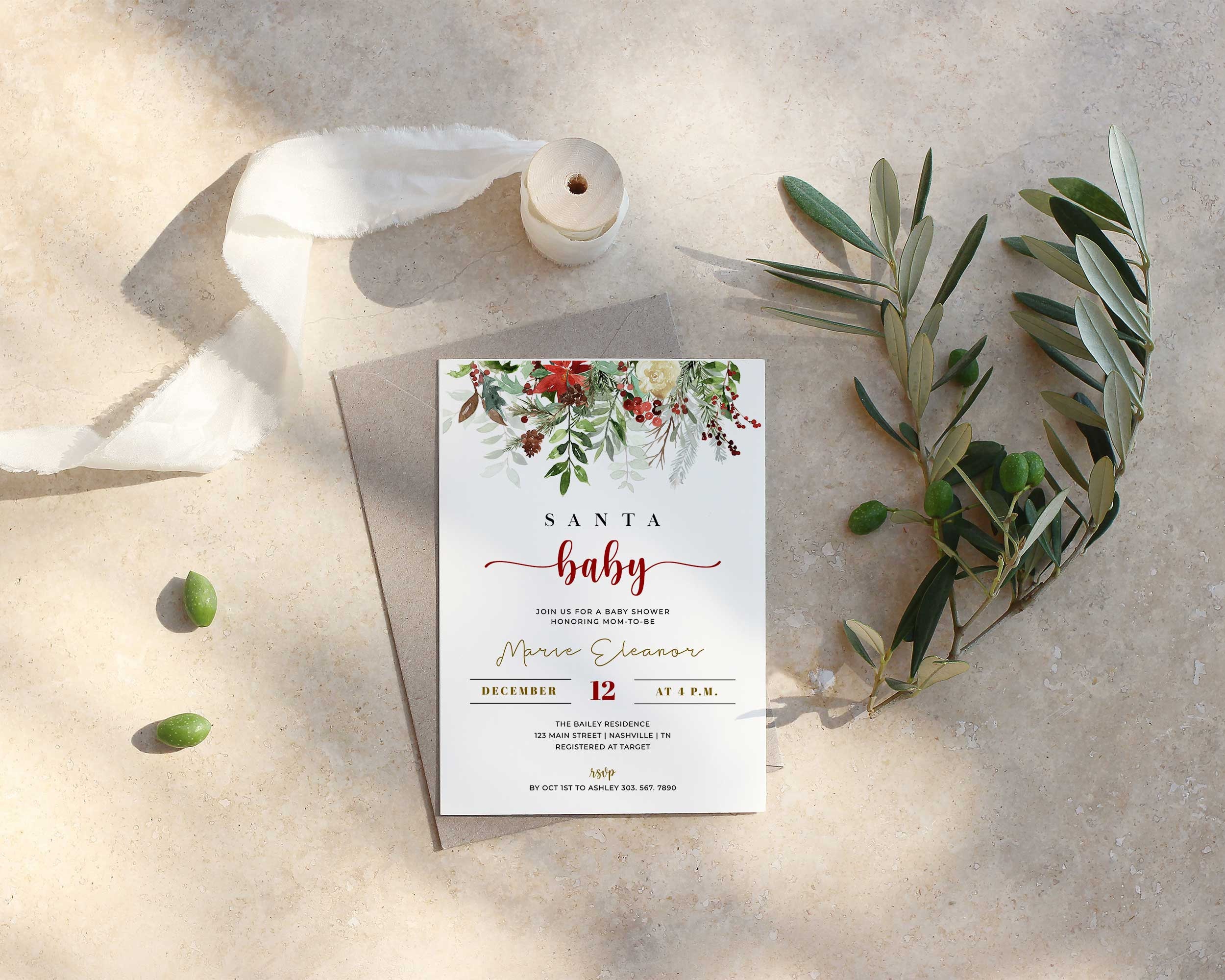 Santa Baby Invitation, Santa Baby Shower, Baby Shower Invitation ...