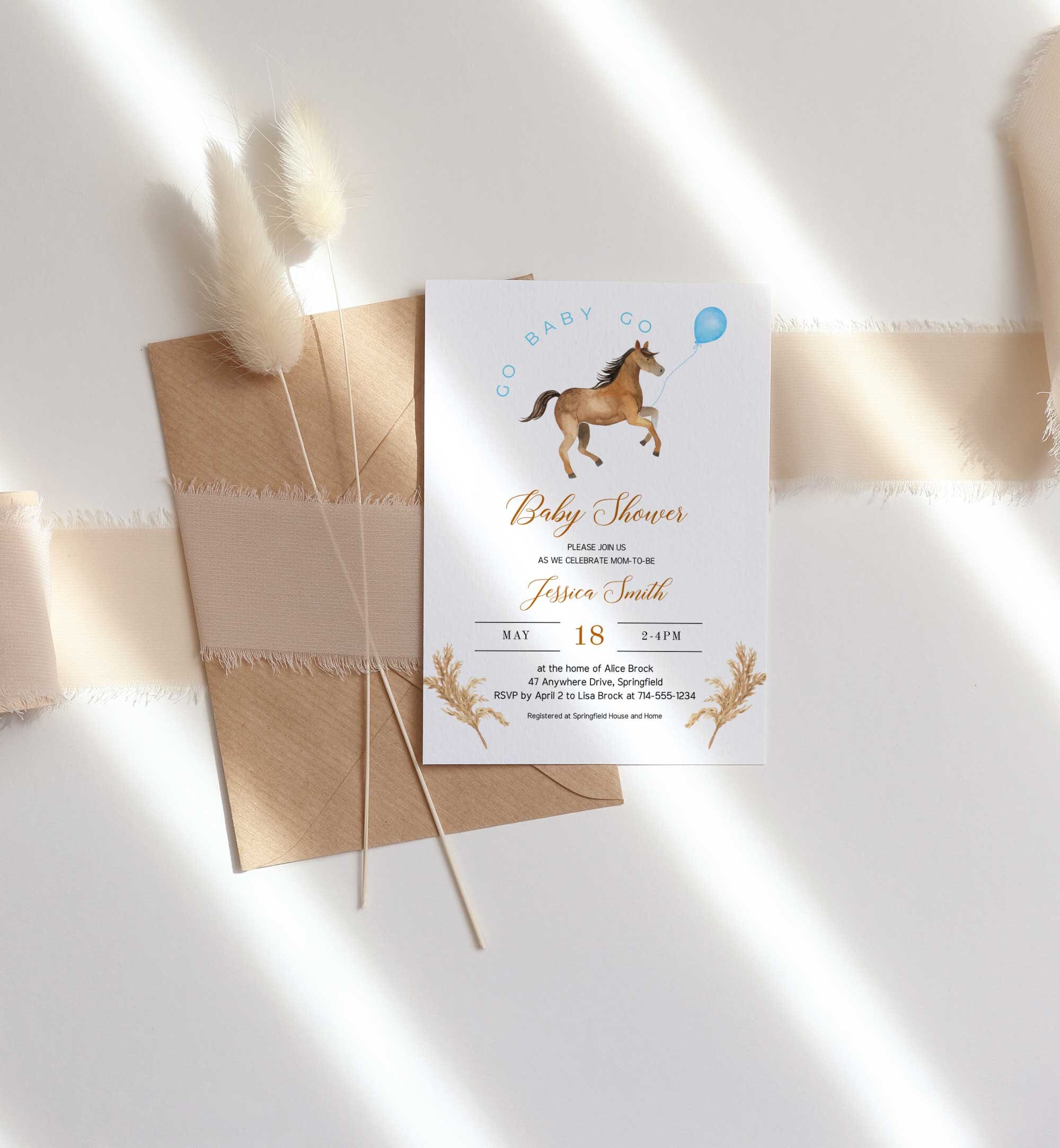 Horse Baby Shower Invitation Template, Go Baby Go Boy Shower Invites ...