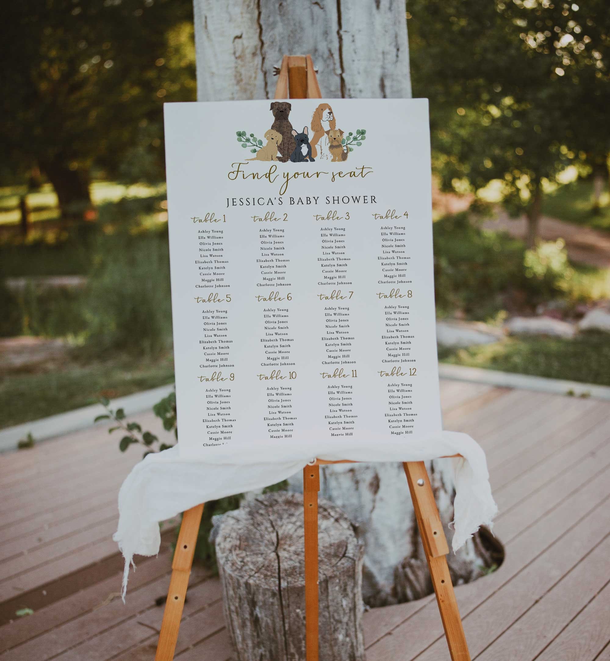 Puppy Seating Chart Sign Dog Baby Shower, Table Plan Template, Find ...