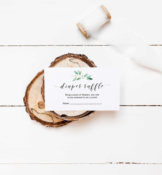 Diaper Raffle Ticket, Baby Shower Invitation Insert, Greenery Baby ...