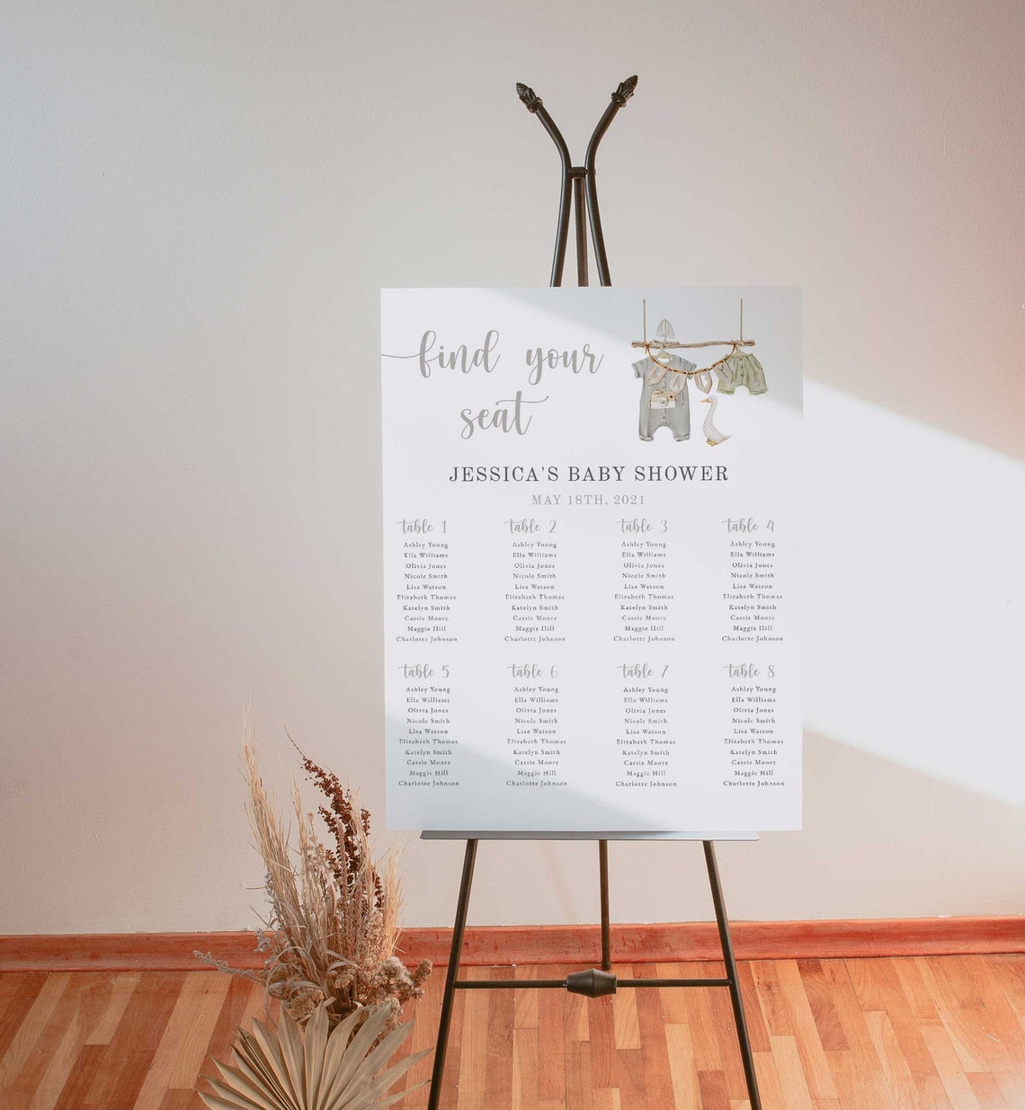 Boy Baby Shower Seating Chart Sign Boho Clothesline Table - Etsy