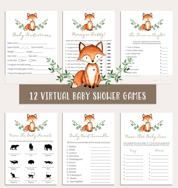 Woodland Baby Shower Games Virtual Woodland Baby Shower Game Bundle ...