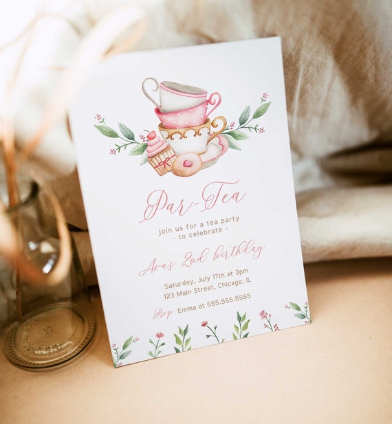 Tea Party Invitation Template, Tea Party Birthday Invite, Birthday Girl ...