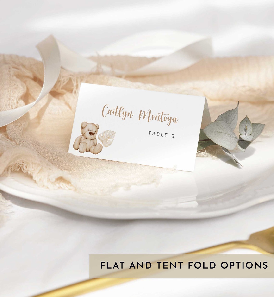 Boho Teddy Bear Place Card Template Table Name Cards Flat - Etsy