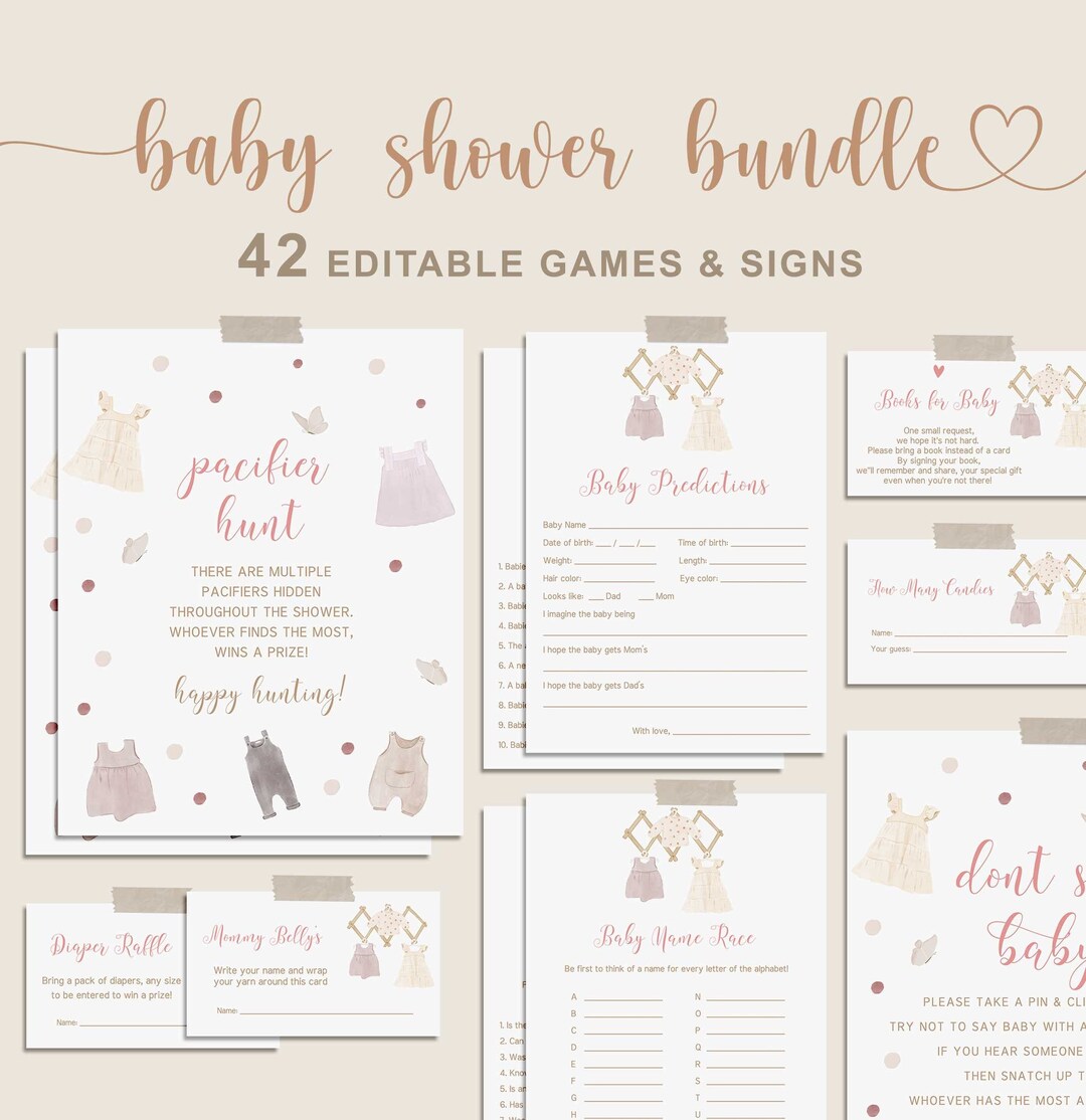 Clothesline Baby Shower Games Bundle Boho Baby Games Bundle - Etsy
