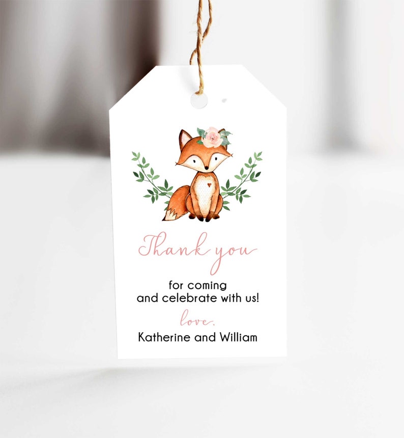 Fox Party Favor Tags Fox Birthday Girl Thank You Tag Instant - Etsy