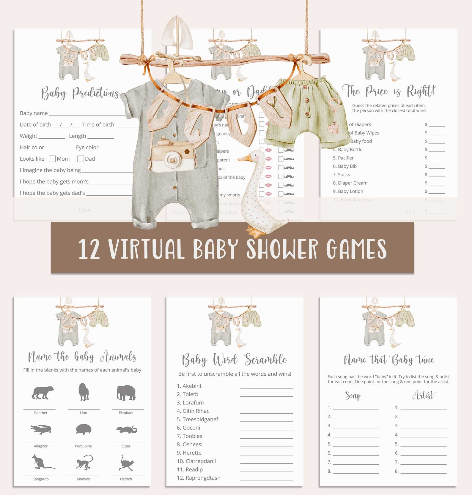Boy Baby Shower Games Virtual Baby Shower Clothesline Baby - Etsy
