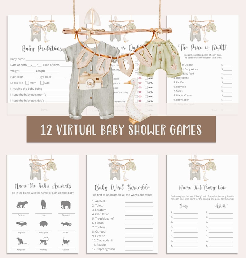 Boy Baby Shower Games Virtual Baby Shower Clothesline Baby - Etsy