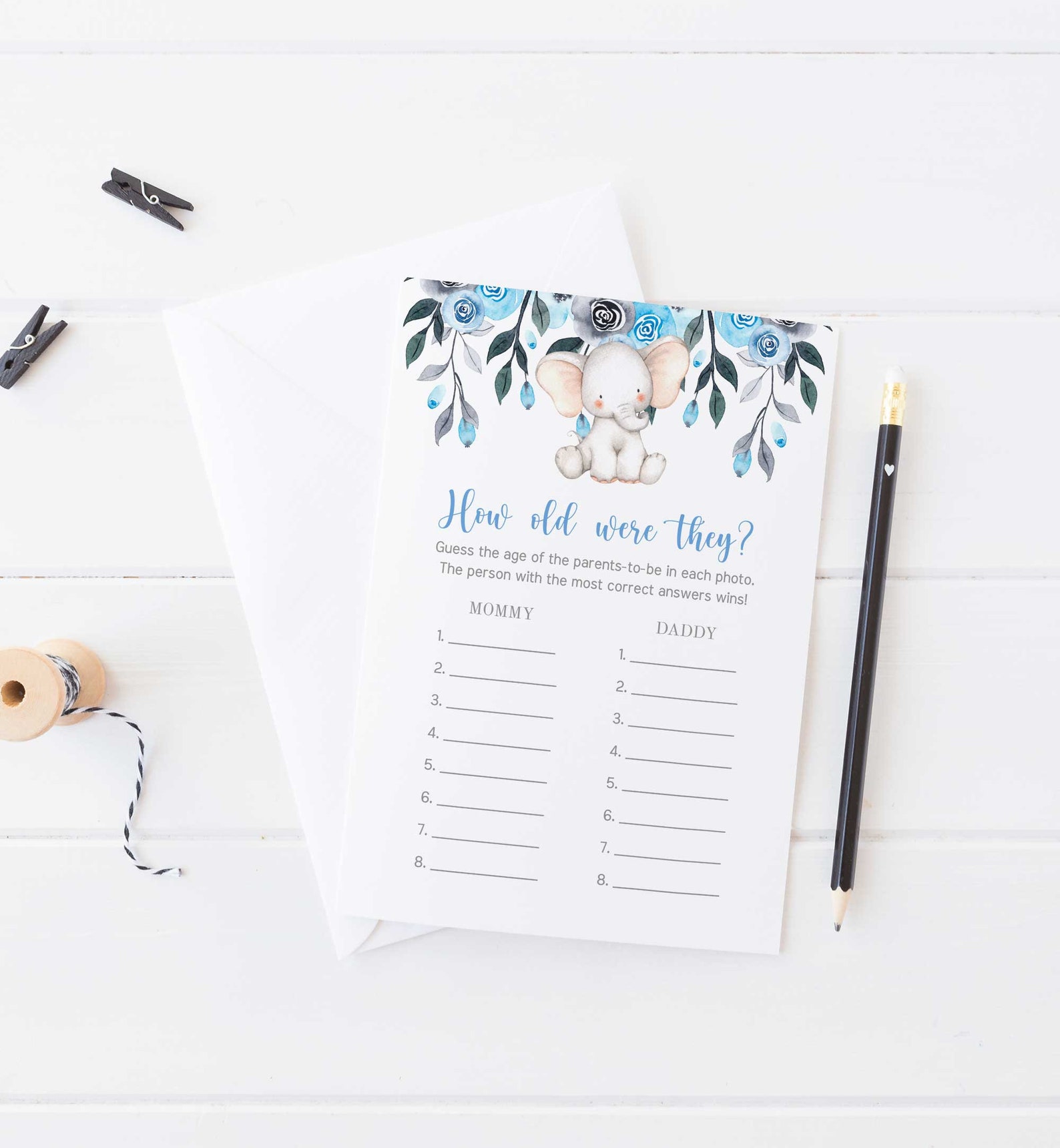 Blue Elephant Baby Shower Games Bundle Elephant Baby Games - Etsy