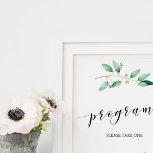 Wedding Program Sign, Programs Please Take One, Greenery Programs Sign ...