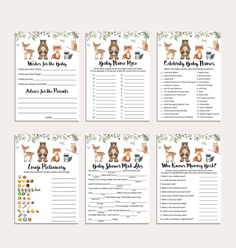 Virtual Baby Shower Games Woodland Virtual Baby Shower Zoom | Etsy