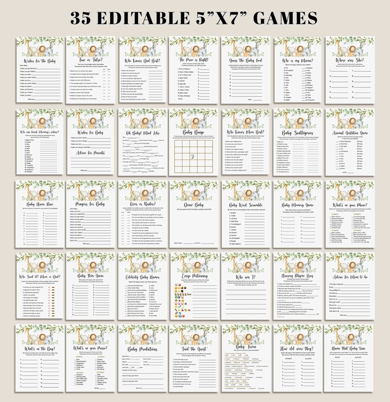 Safari Baby Shower Games Bundle Jungle Baby Games Bundle - Etsy