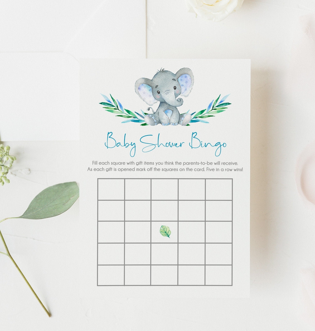 Elephant Baby Shower Bingo Printable, Elephant Bingo Cards, Printable ...
