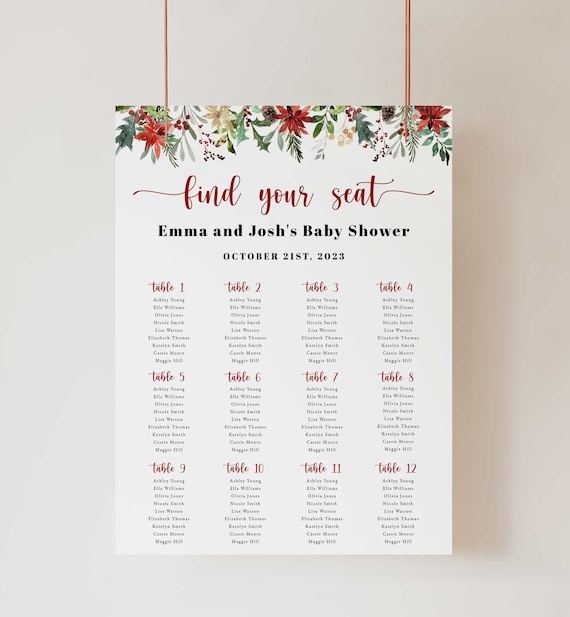 Christmas Baby Shower Seating Chart Template, Table Plan Sign, Winter ...