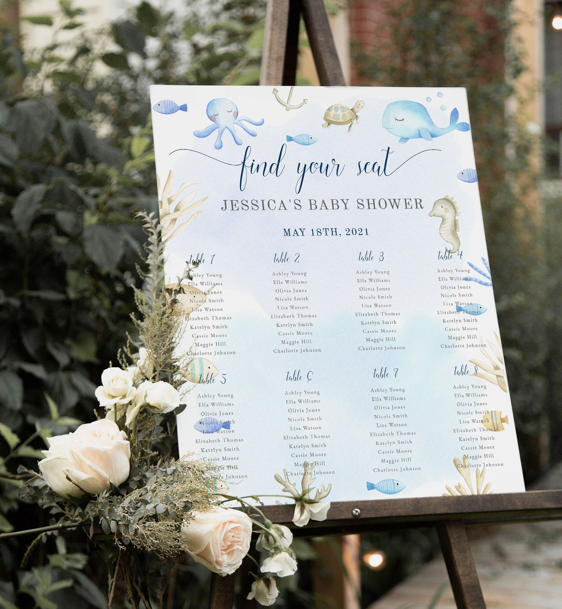 Ocean Baby Shower Seating Chart Template, Under the Sea Baby Shower ...