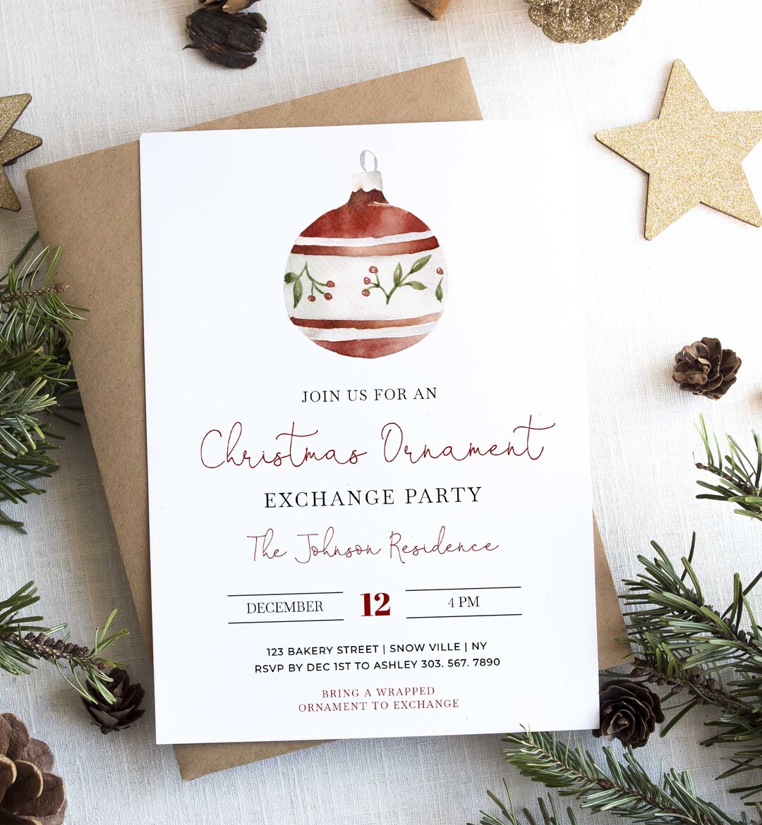 Christmas Ornament Exchange Invitation, Printable Christmas Party ...