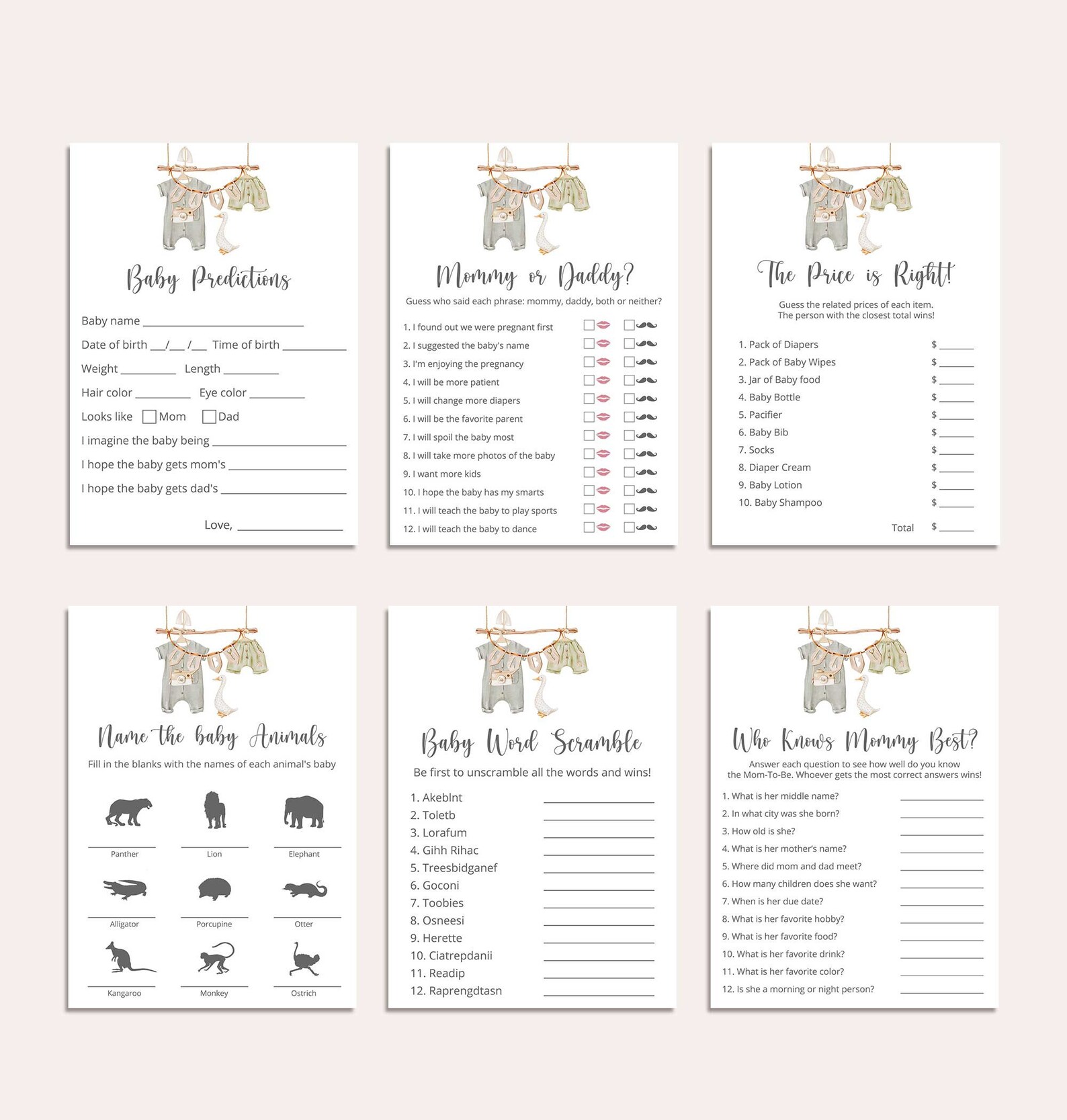 Boy Baby Shower Games Virtual Baby Shower Clothesline Baby - Etsy