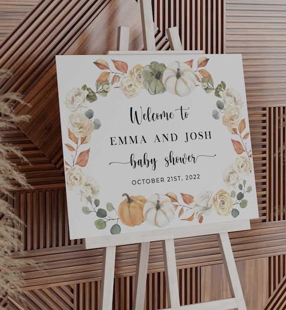 Fall Little Pumpkin Baby Shower Sign, Welcome Baby Shower Sign Template ...