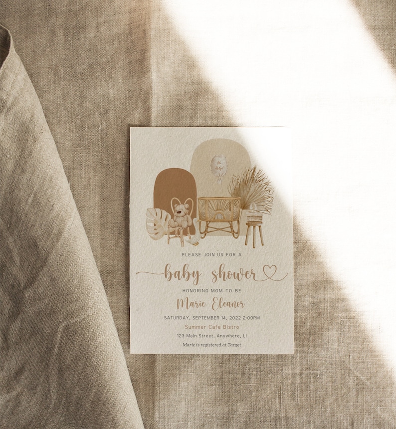 Boho Baby Shower Invitation Teddy Bear Baby Shower Bohemian - Etsy