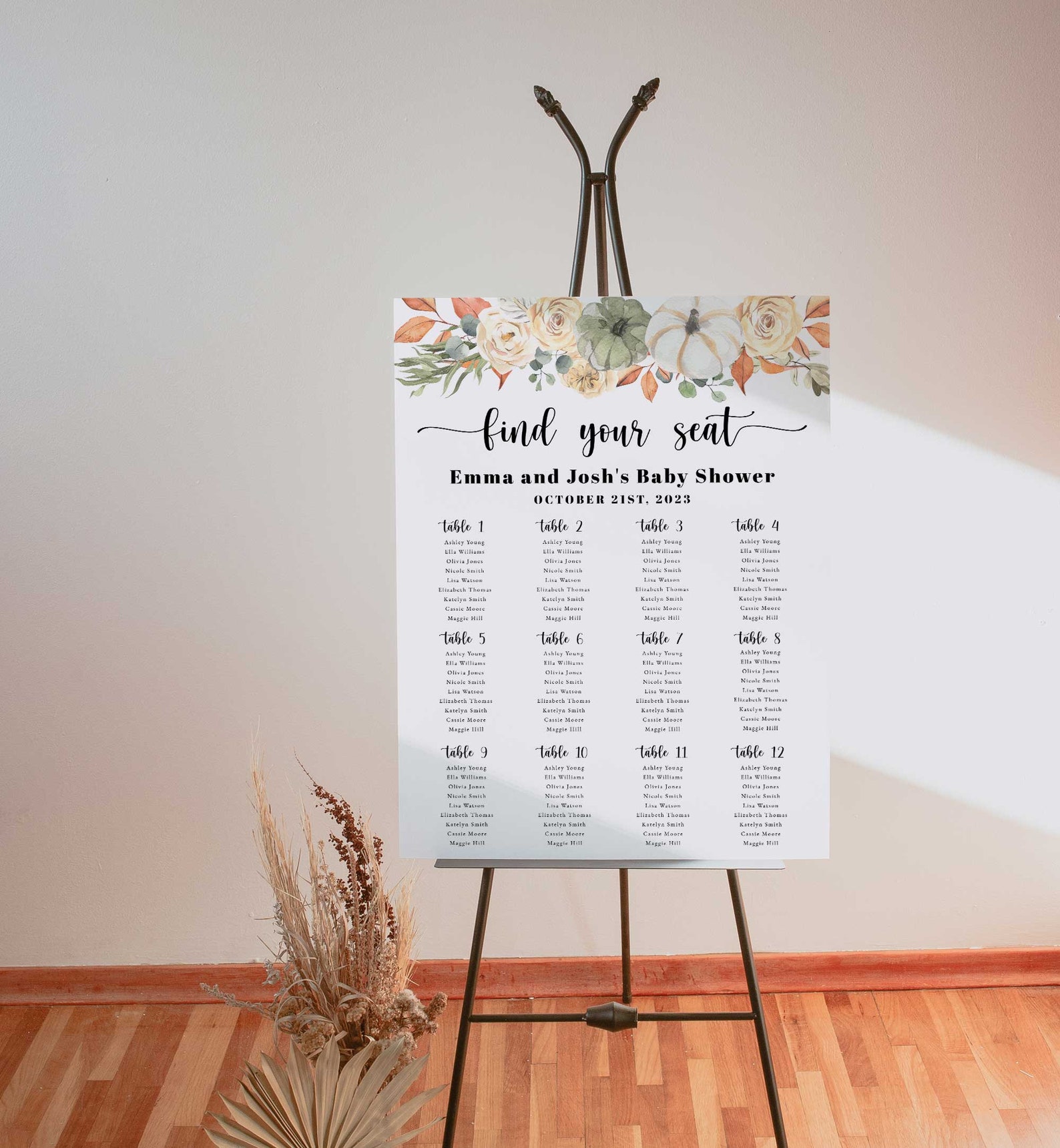 Fall Seating Chart Sign, Table Plan Template, ANY EVENT, Find Your Seat ...