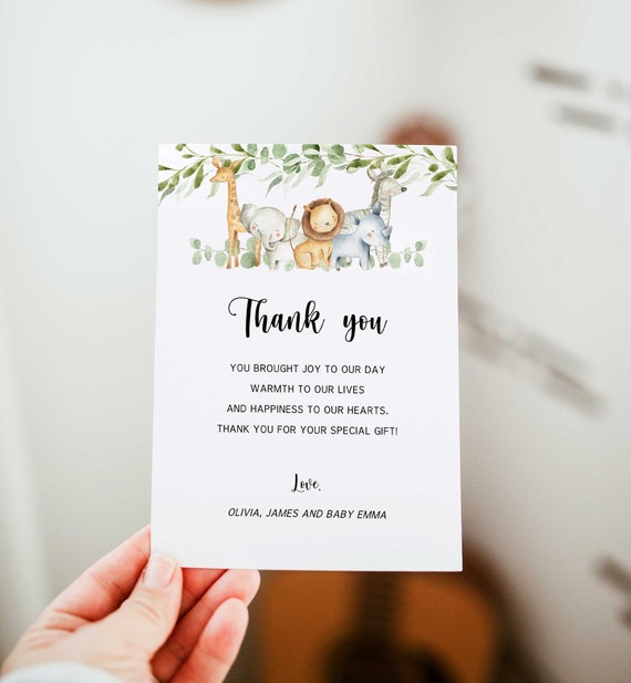 Jungle Safari Thank You Card Template, ANY EVENT Thank You Card, Jungle ...