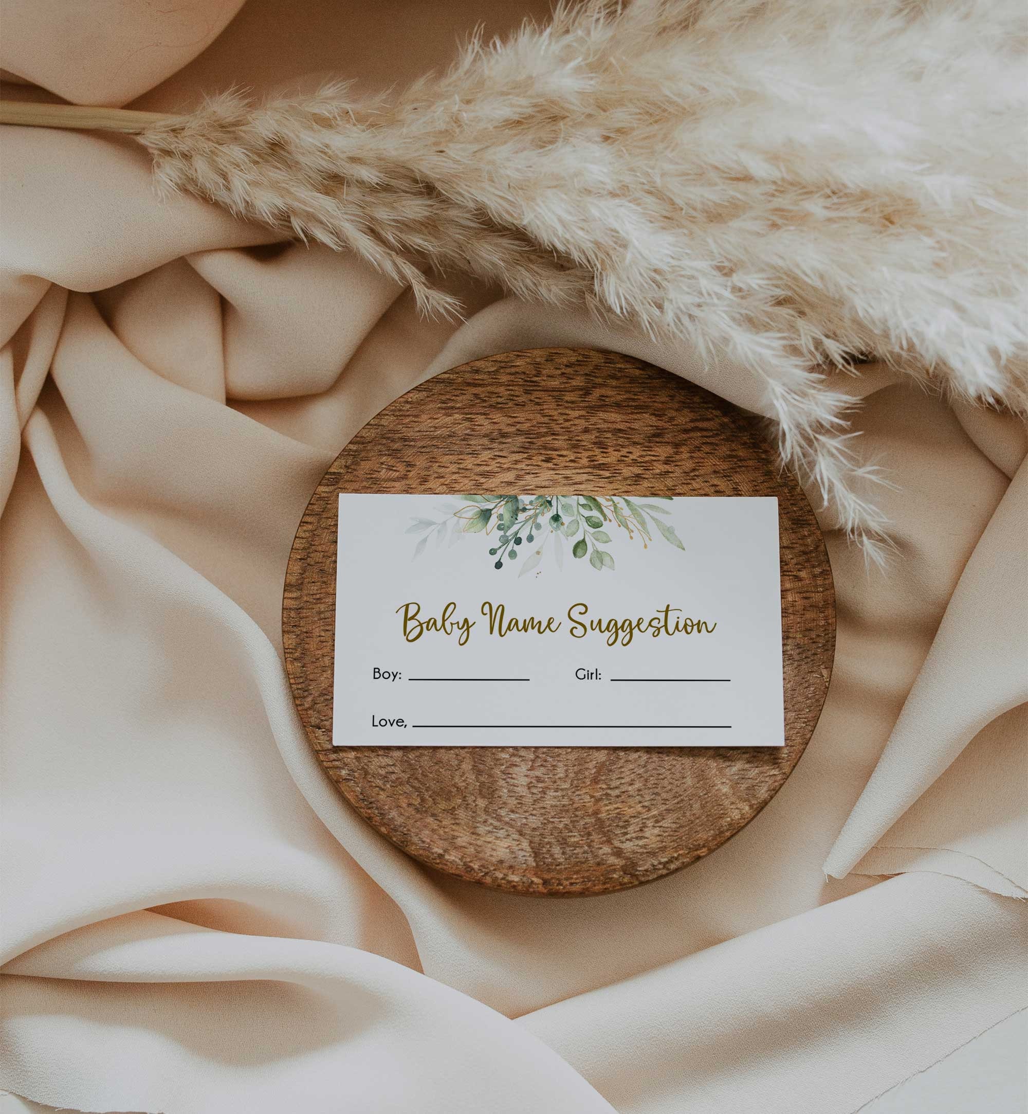 Baby Name Suggestion Card, Greenery Baby Shower Game, Gender Reveal ...