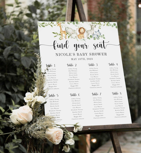 Safari Baby Shower Seating Chart Sign, Table Plan Template, Find Your ...