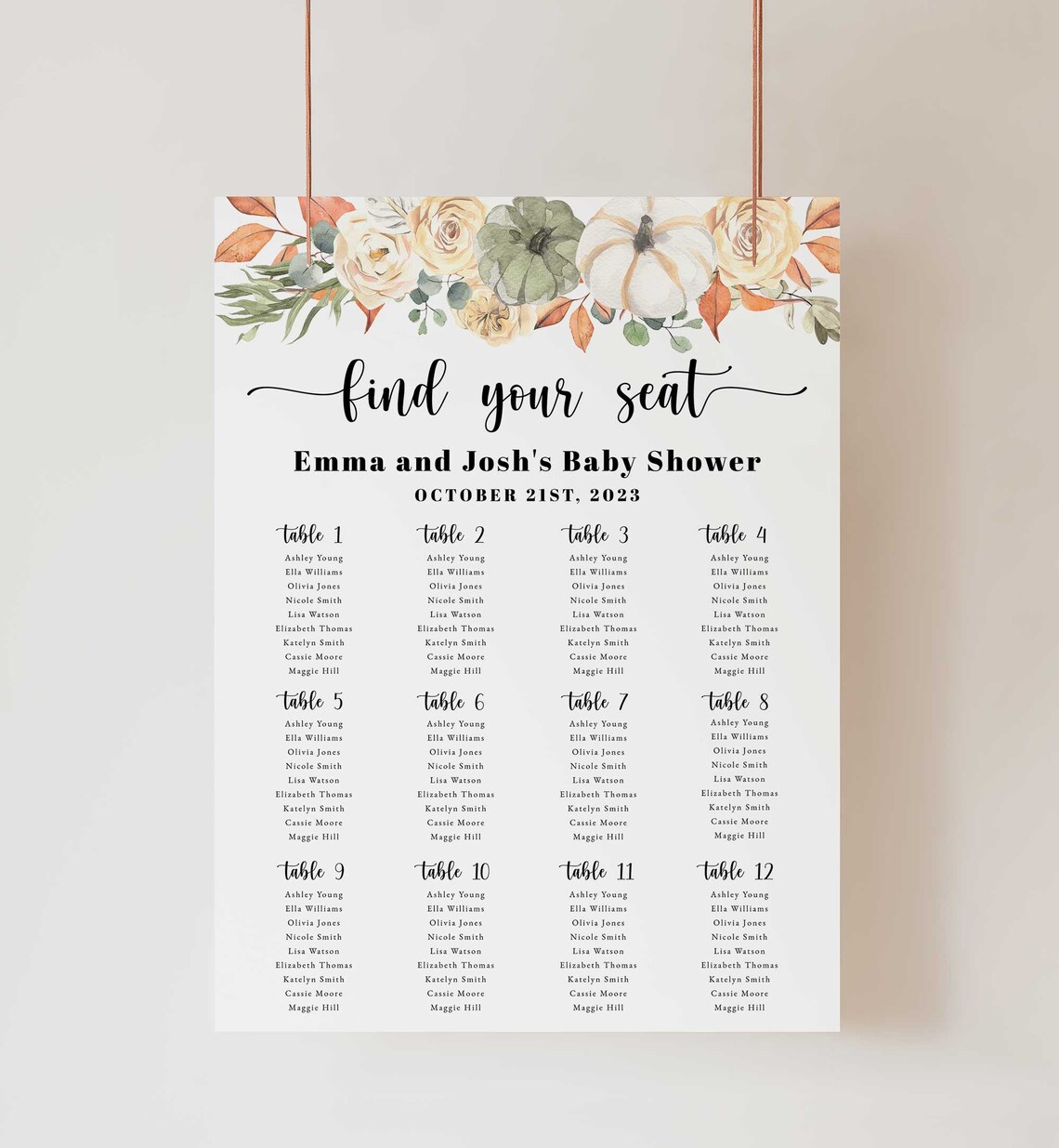 Fall Seating Chart Sign, Table Plan Template, ANY EVENT, Find Your Seat ...